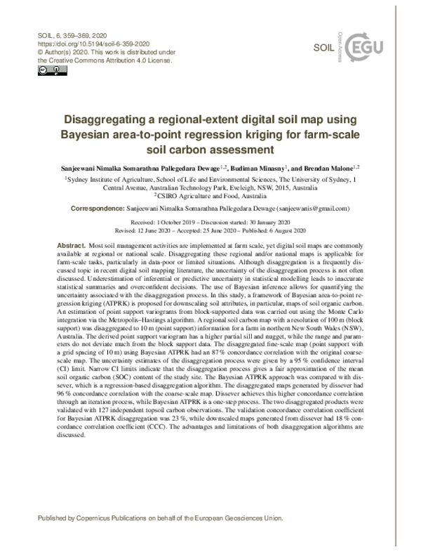 (PDF) Disaggregating a Regional Extent Digital Soil Map using Bayesian Area-to-Point Regression ...