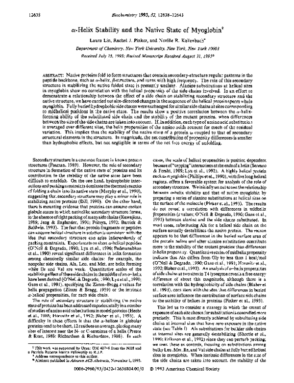 (PDF) alpha.-Helix stability and the native state of myoglobin