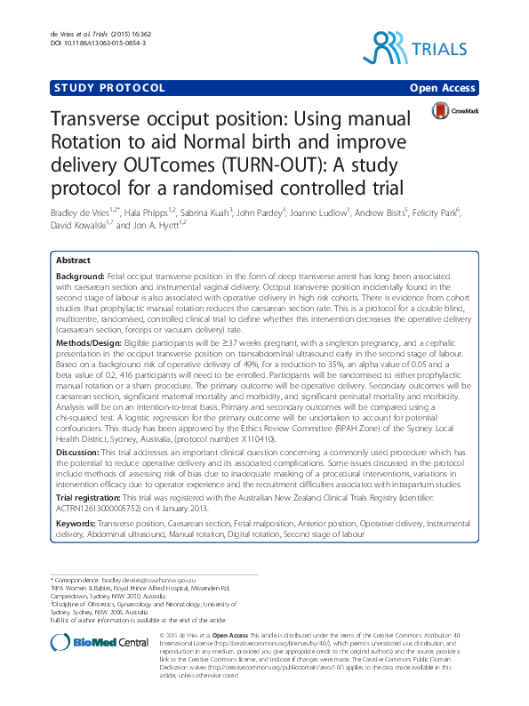 (PDF) Transverse occiput position: Using manual Rotation to aid Normal ...