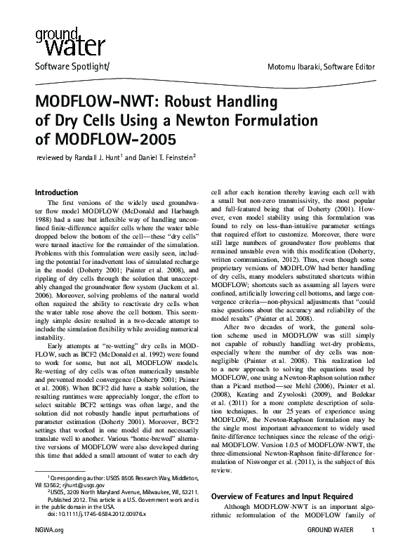(PDF) MODFLOW-NWT: Robust Handling of Dry Cells Using a Newton ...