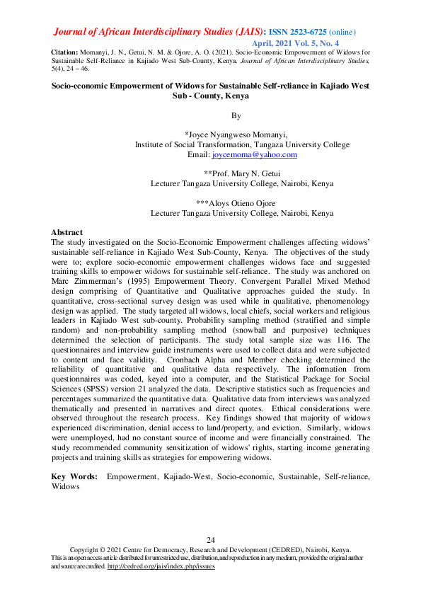 (PDF) Socio-economic Empowerment of Widows for Sustainable Self ...