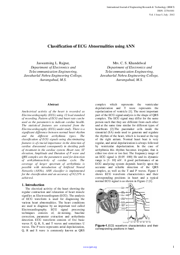 (PDF) Classification of ECG Abnormalities using ANN
