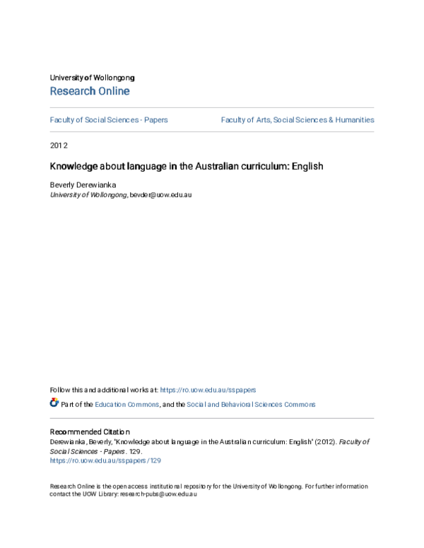 (PDF) Knowledge about language in the Australian curriculum