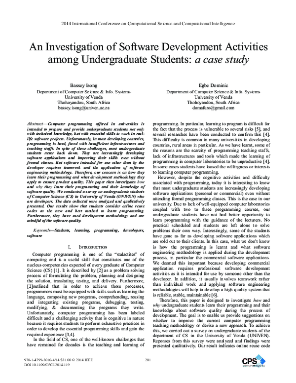 (PDF) An Investigation of Software Development Activities among Undergraduate Students: A Case Study