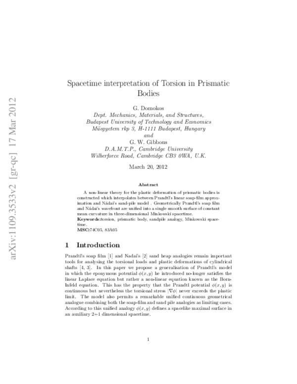 (PDF) Spacetime Interpretation of Torsion in Prismatic Bodies