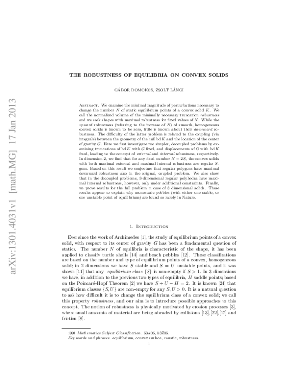 (PDF) The Robustness of Equilibria on Convex solids | Gabor Domokos ...