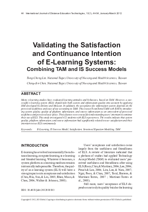 (PDF) Validating the Satisfaction and Continuance Intention of E-learning Systems