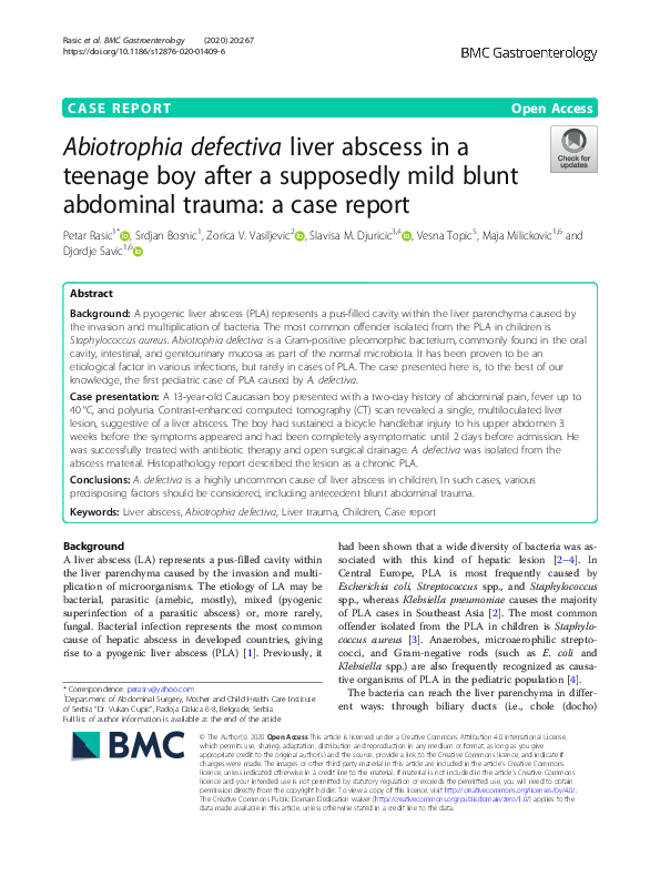 (PDF) Abiotrophia defectiva liver abscess in a teenage boy after a ...