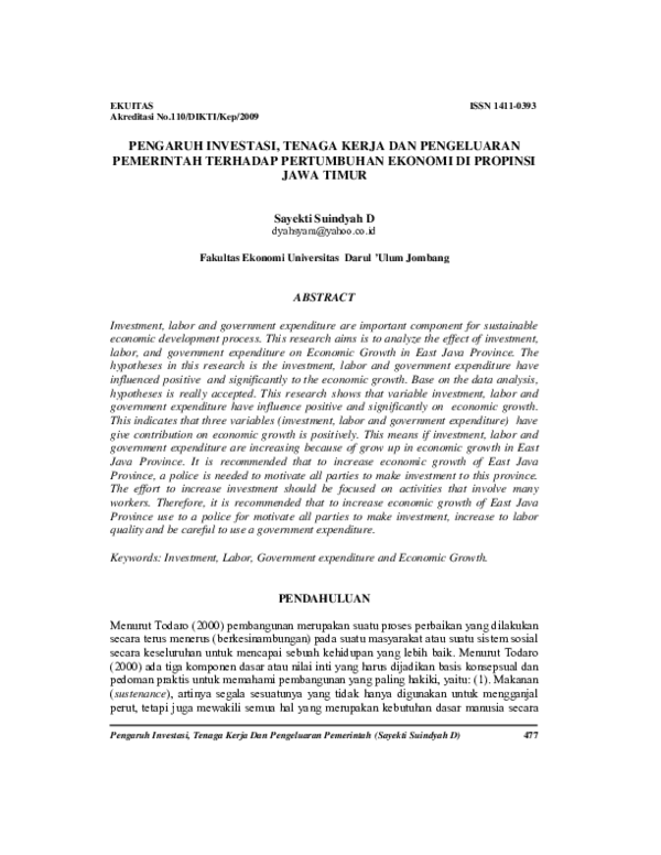 (PDF) Pengaruh Investasi, Tenaga Kerja Dan Pengeluaran Pemerintah Terhadap Pertumbuhan Ekonomi ...