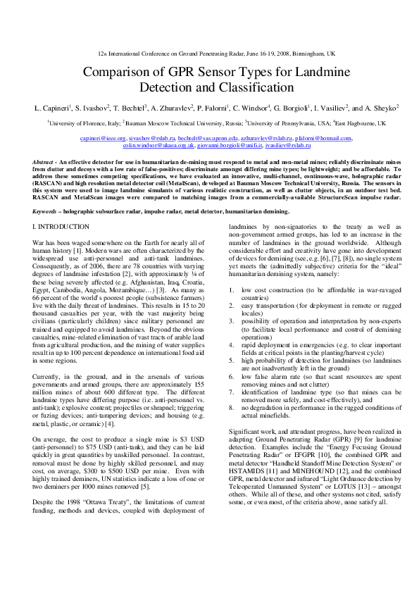 (PDF) Comparison of GPR Sensor Types for Landmine Detection and Classification