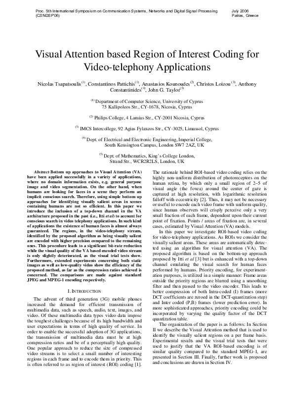 (PDF) Top-Down Visual Attention for Video-Telephony Applications