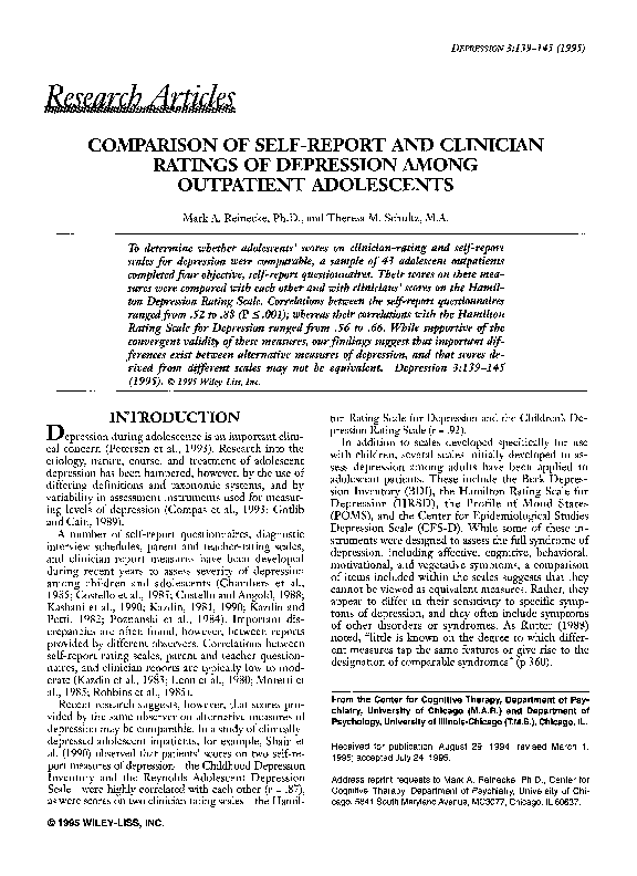 (PDF) Comparison of self–report and clinician ratings of depression ...