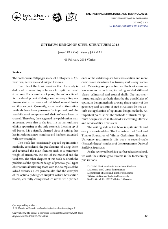 (PDF) Optimum design of steel structures 2013