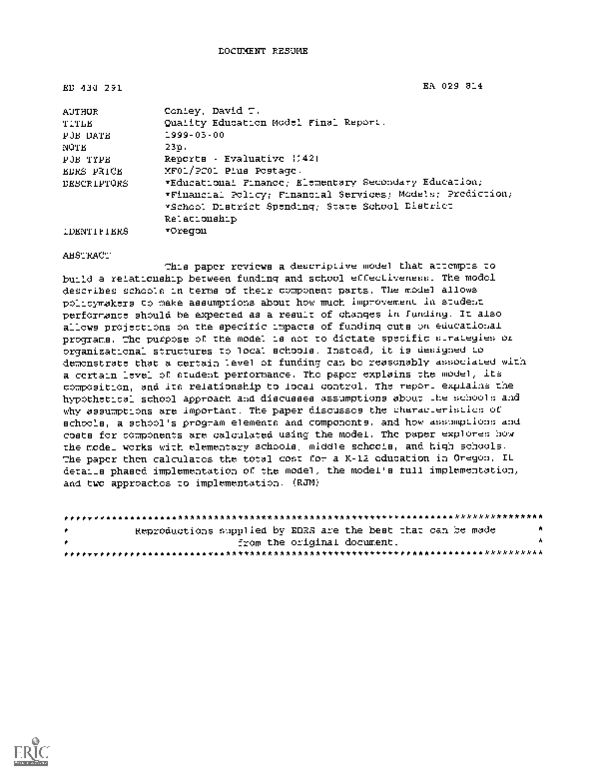 (PDF) Quality Education Model Final Report