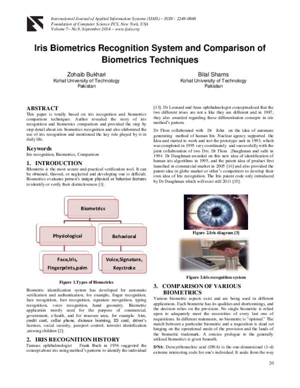 (PDF) Iris Biometrics Recognition System and Comparison of Biometrics Techniques