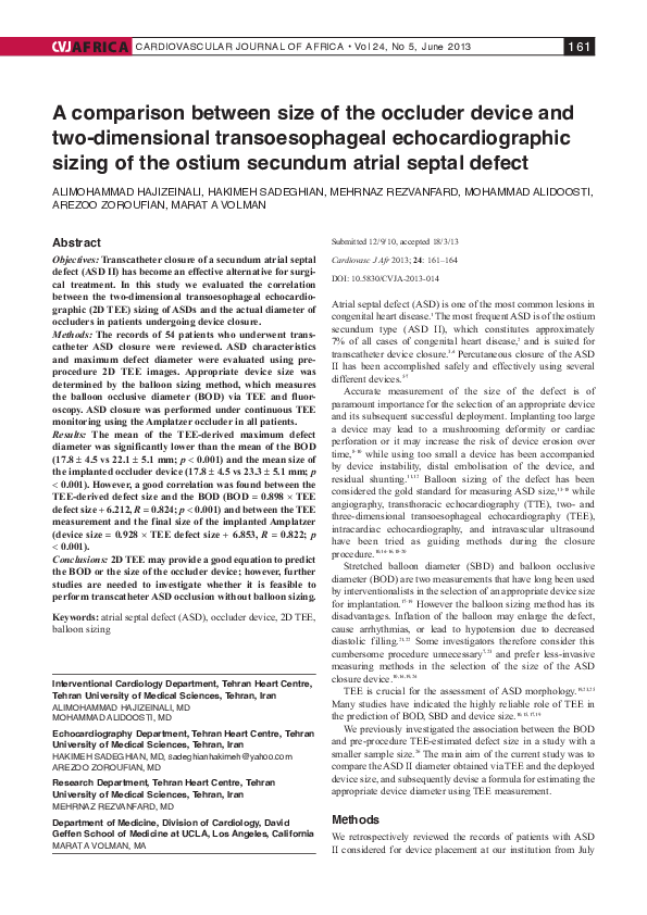(PDF) A comparison between size of the occluder device and two ...