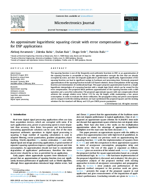 (PDF) An approximate logarithmic squaring circuit with error compensation for DSP applications