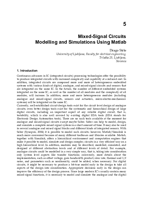 Pdf Mixed Signal Circuits Modelling And Simulations Using Matlab