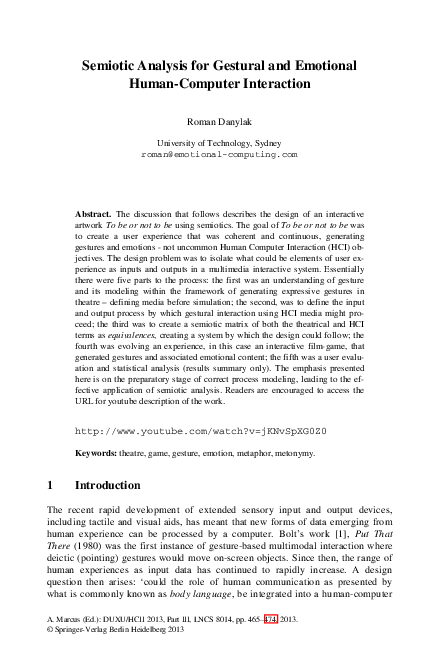 (PDF) Semiotic Analysis in Gestural Human-Computer Interaction