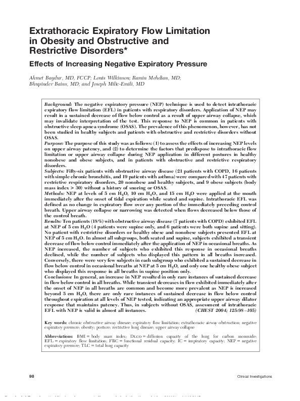 (PDF) Extrathoracic Expiratory Flow Limitation in Obesity and ...