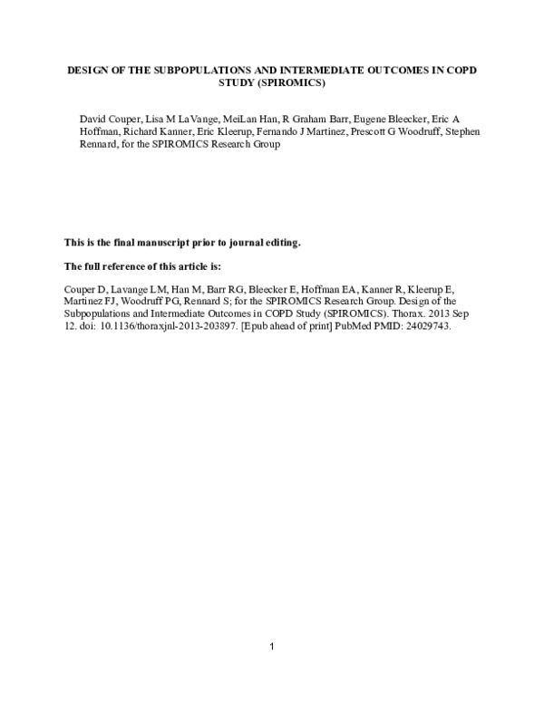 (PDF) Design of the Subpopulations and Intermediate Outcomes in COPD Study (SPIROMICS)