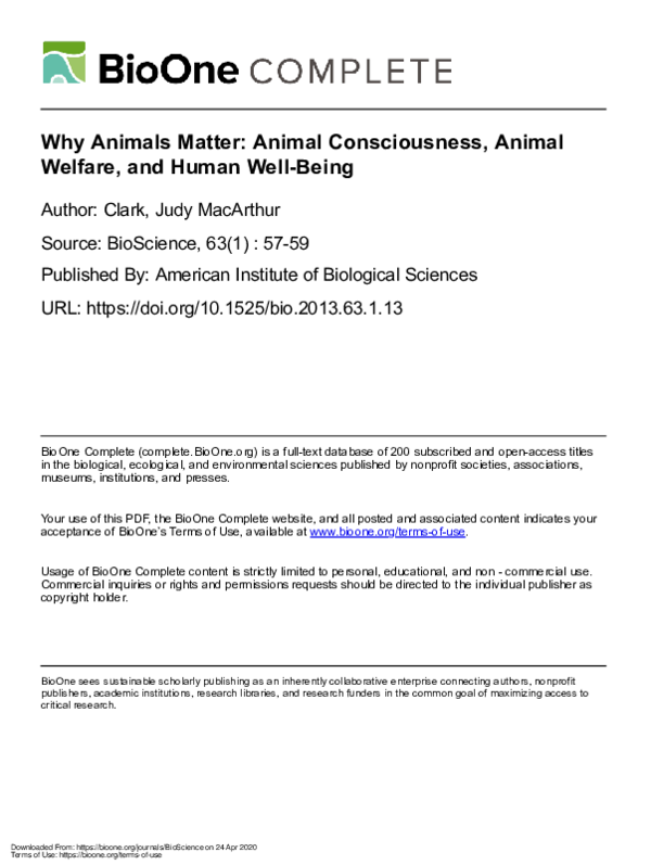 (PDF) Why Animals Matter. Animal Consciousness, Animal Welfare, and ...