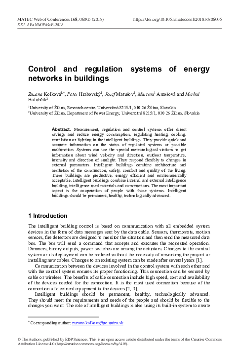 (PDF) Control and regulation systems of energy networks in buildings