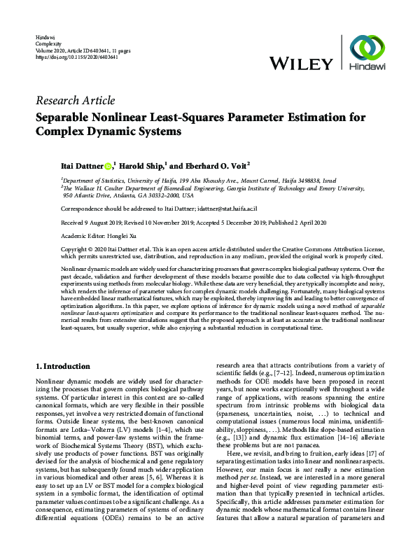 Pdf Separable Nonlinear Least Squares Parameter Estimation For Complex Dynamic Systems