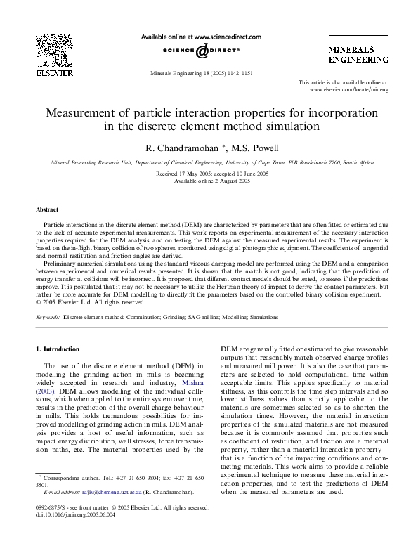 (PDF) Measurement of particle interaction properties for incorporation ...