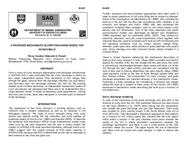 (PDF) A Proposed Mechanistic slurry discharge model for AG/SAG mills