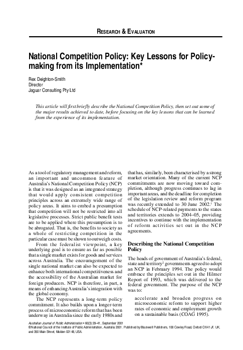 (PDF) National Competition Policy: Key Lessons for Policy-making from ...