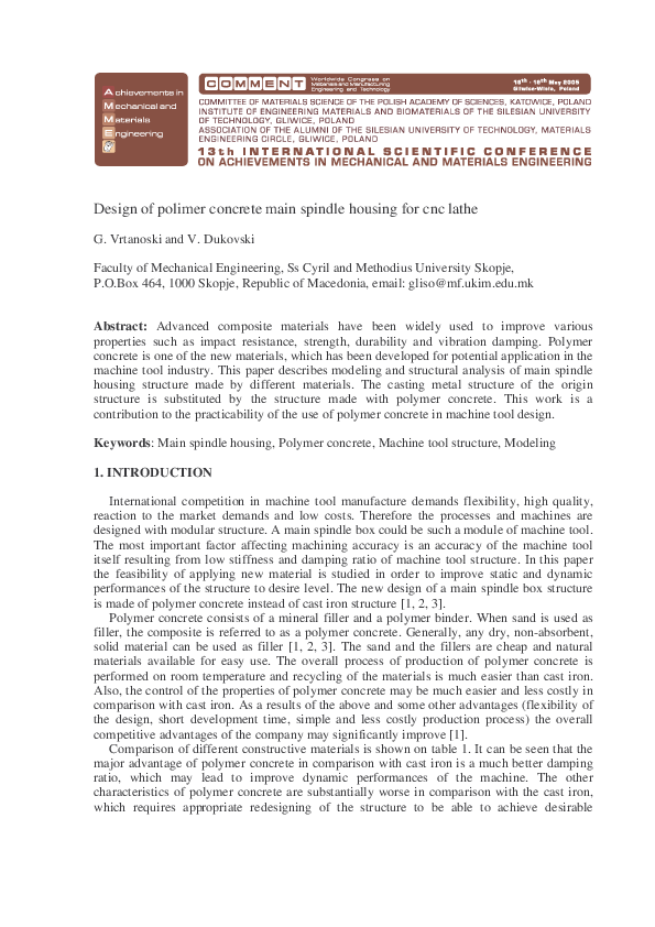 (PDF) Design of polimer concrete main spindle housing for cnc lathe