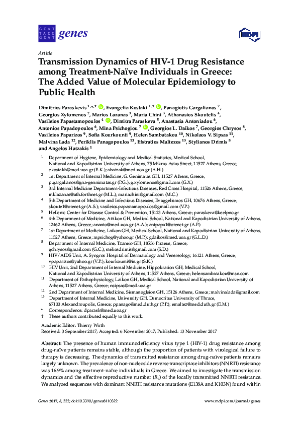 (PDF) HIV-1 Drug Resistance Dynamics in Greece: A Molecular Epidemiology Approach