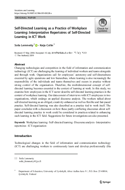 (PDF) Self-Directed Learning as a Practice of Workplace Learning: Interpretative Repertoires of ...