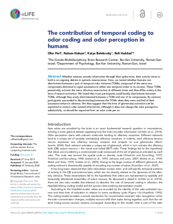 Pdf The Contribution Of Temporal Coding To Odor Coding And Odor