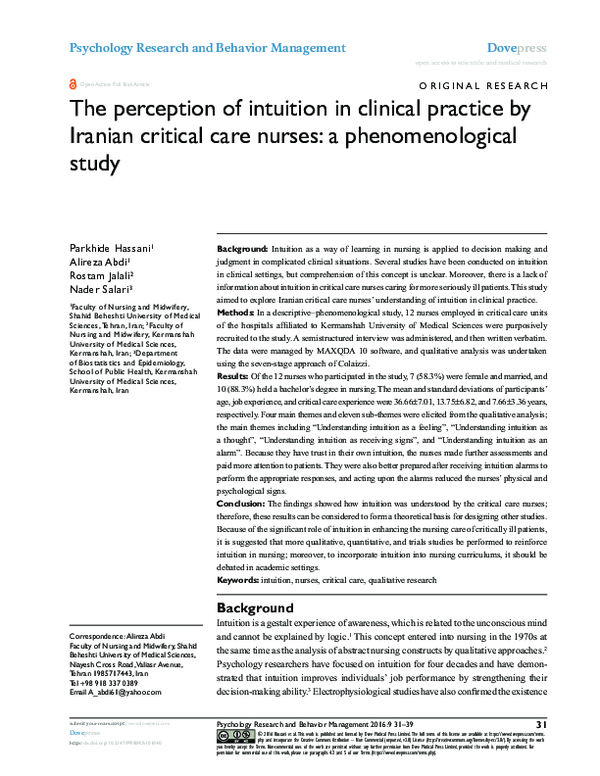(PDF) The perception of intuition in clinical practice by Iranian ...