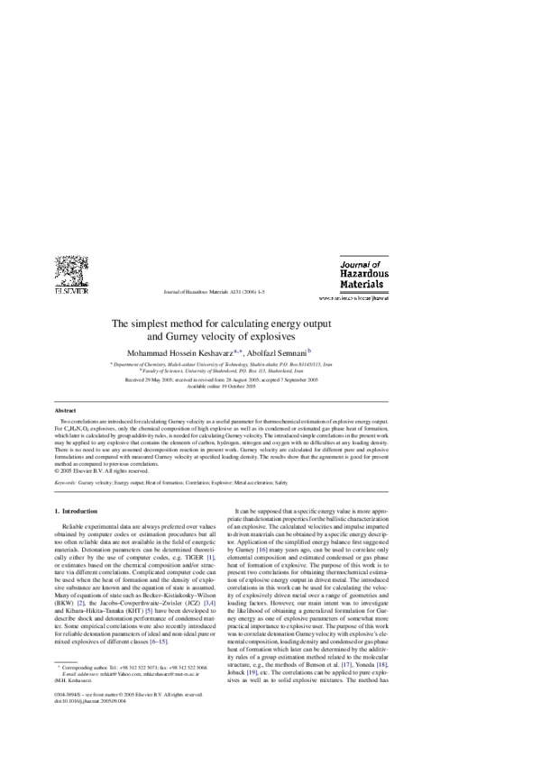 (PDF) The simplest method for calculating energy output and Gurney ...