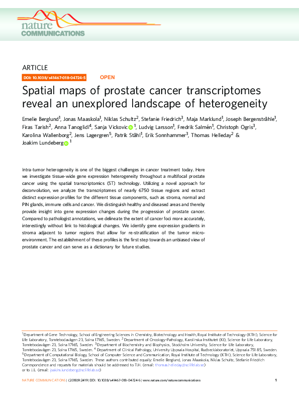 (PDF) Spatial maps of prostate cancer transcriptomes reveal an ...