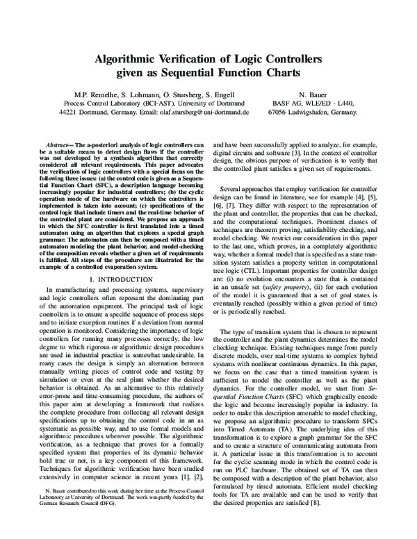 (PDF) Algorithmic verification of logic controllers given as sequential ...