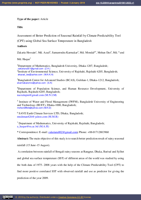 (PDF) Assessment of Better Prediction of Seasonal Rainfall by Climate ...