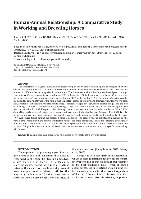 (PDF) Human-Animal Relationship: A Comparative Study in Working and ...