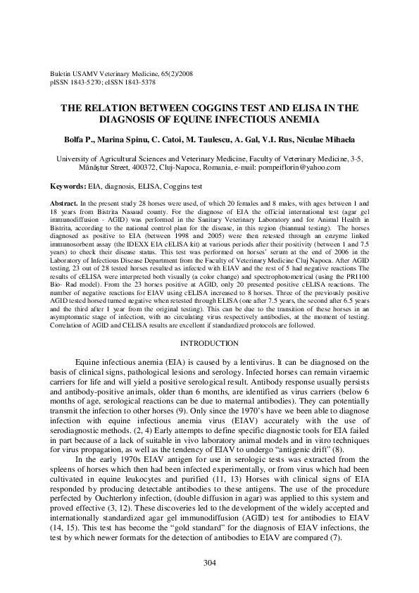 (PDF) The relation between Coggins test and ELISA in the diagnosis of ...