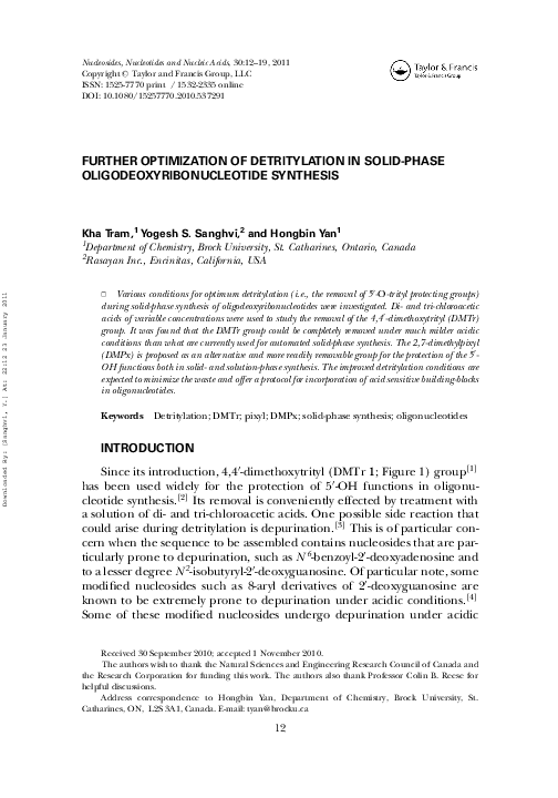 (PDF) Further Optimization of Detritylation in Solid-Phase ...