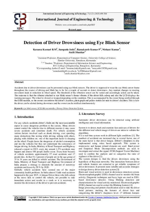 Pdf Detection Of Driver Drowsiness Using Eye Blink Sensor Ramakanth