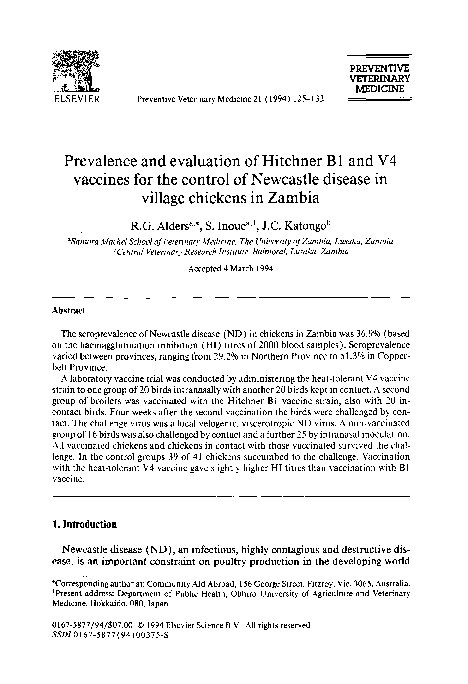 (PDF) Prevalence and evaluation of Hitchner B1 and V4 vaccines for the ...