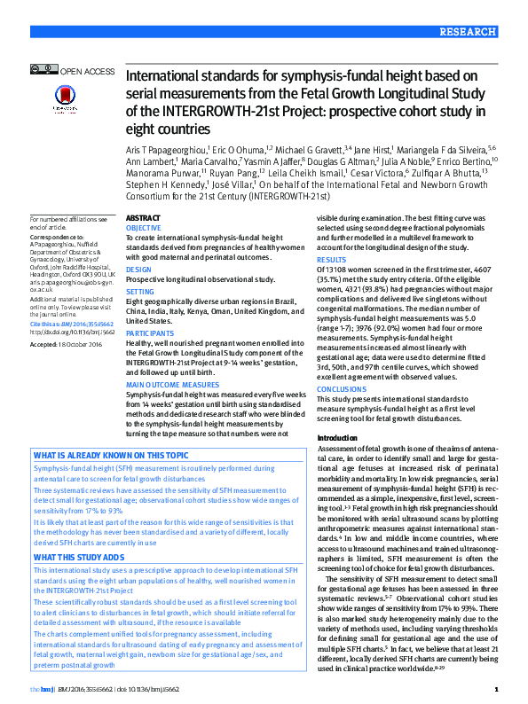 (PDF) International standards for symphysis-fundal height based on ...