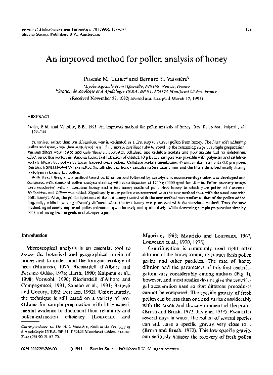 (PDF) An improved method for pollen analysis of honey