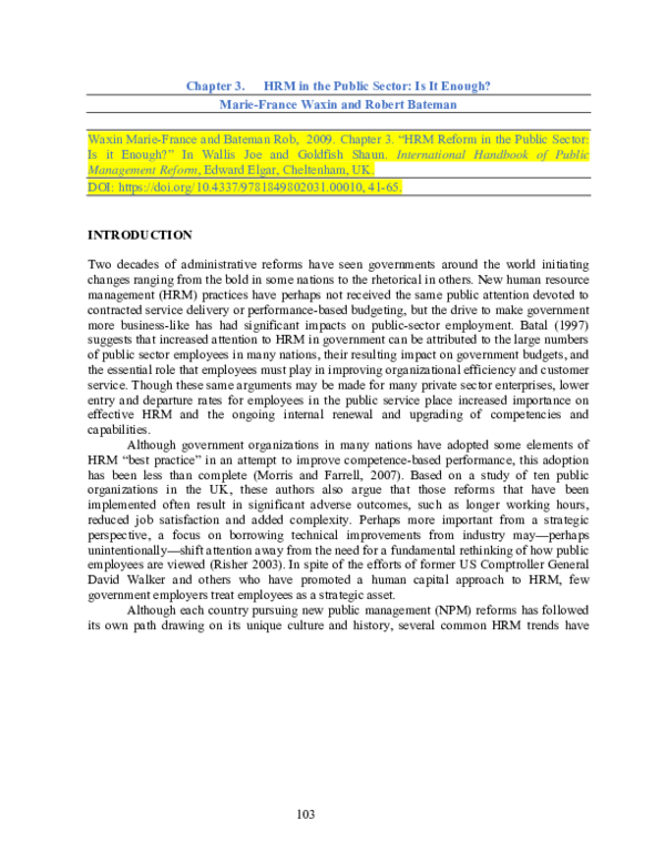 (PDF) HRM in the Public Sector: Is It Enough?
