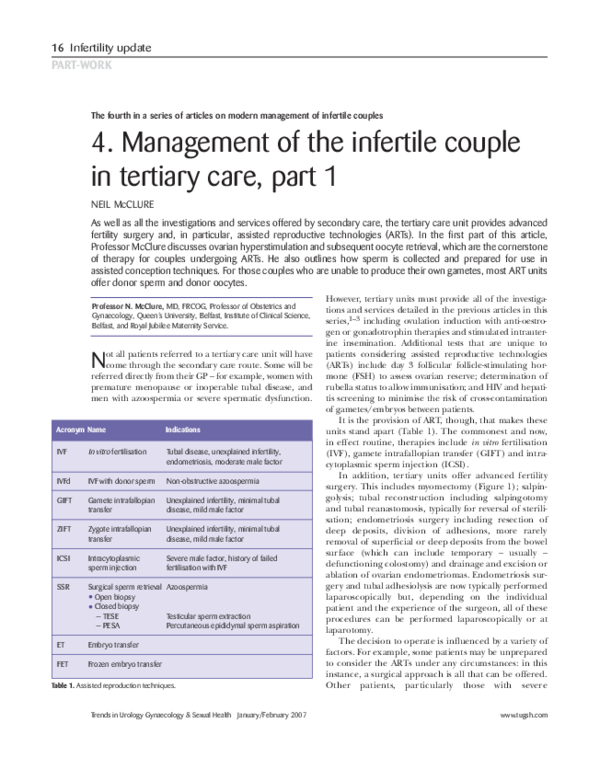 (PDF) 4. Management of the infertile couple in tertiary care, part 1