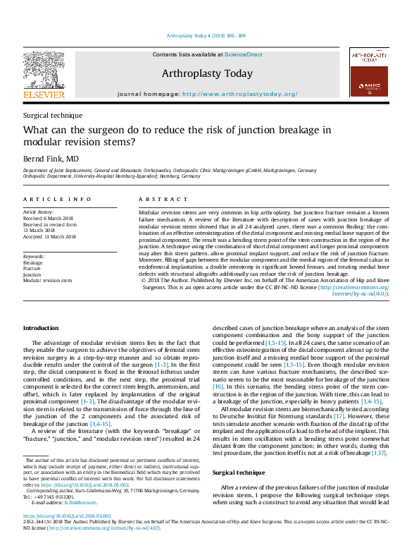 (PDF) What can the surgeon do to reduce the risk of junction breakage ...